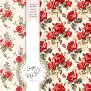 Red Roses Digital Paper Pack: Seamless Vintage Backgrounds (digital ...