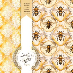 Honey Bee Digital Paper SEAMLESS, Spring Vintage Papers, Scrapbooking ...