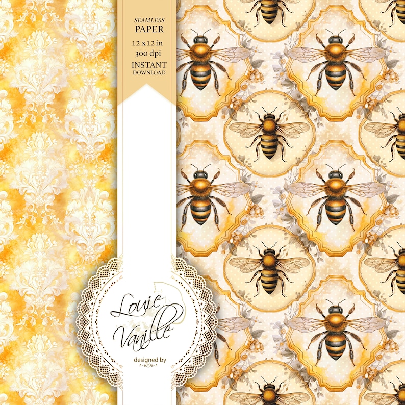 Honey Bee Digital Paper SEAMLESS, Spring Vintage Papers, Scrapbooking ...