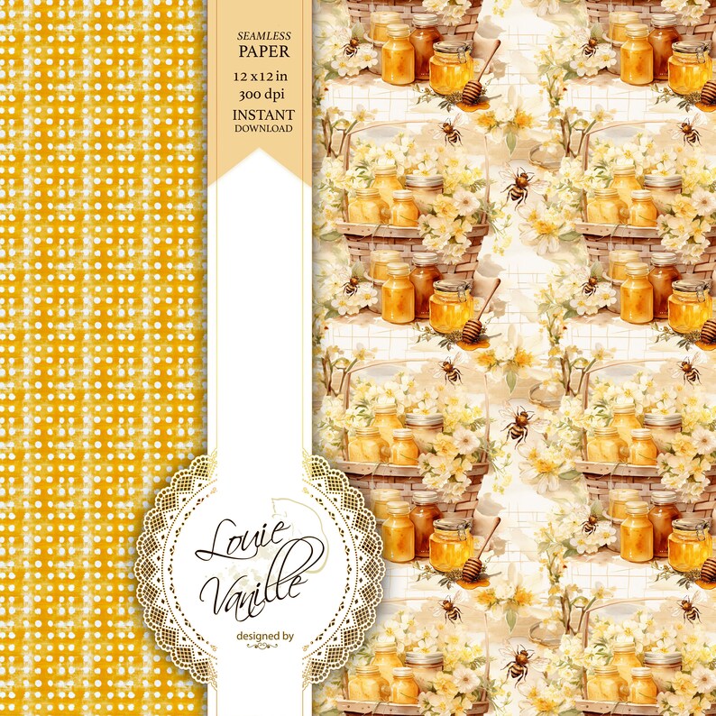 Honey Bee Digital Paper SEAMLESS, Spring Vintage Papers, Scrapbooking ...