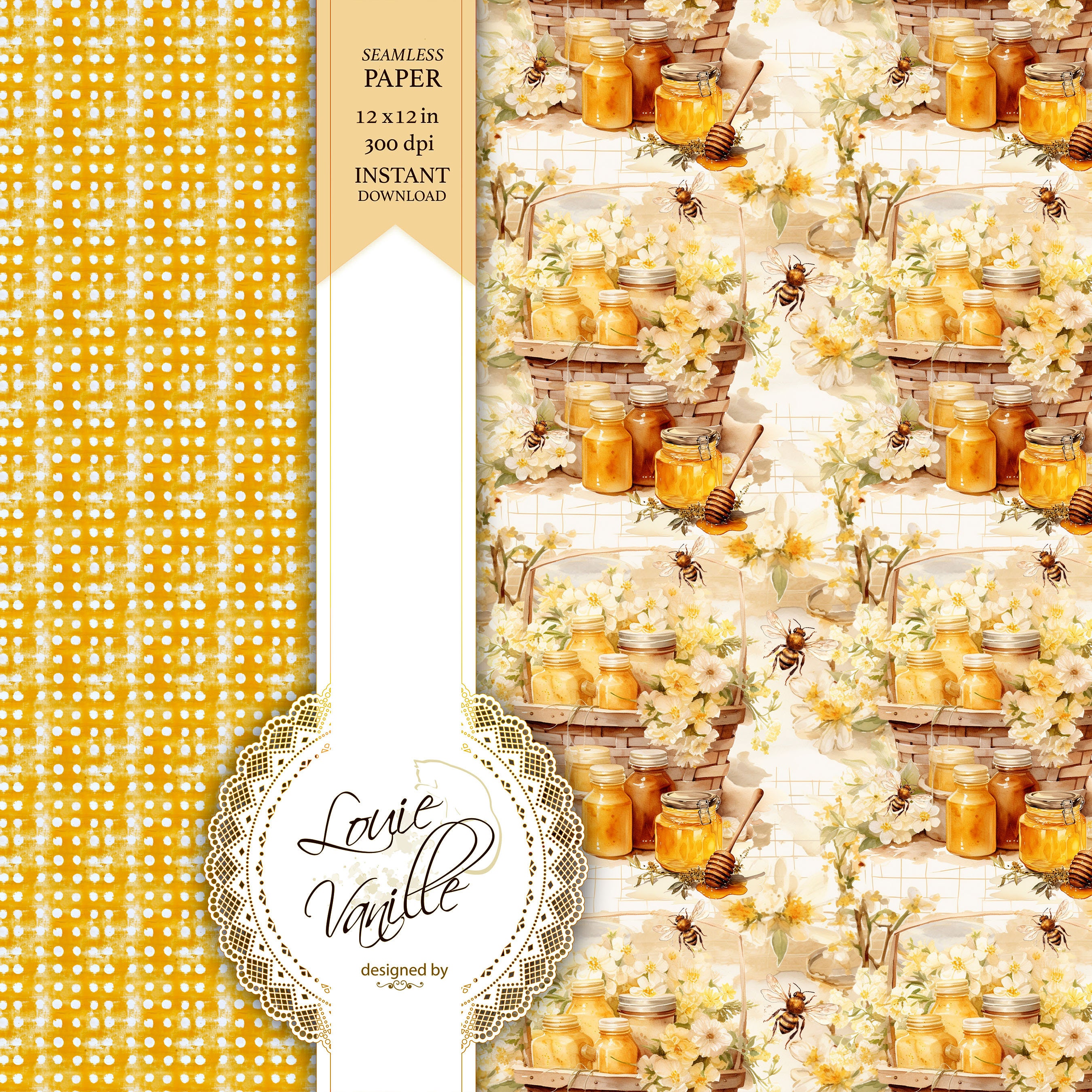Honey Bee Digital Paper SEAMLESS, Spring Vintage Papers, Scrapbooking ...