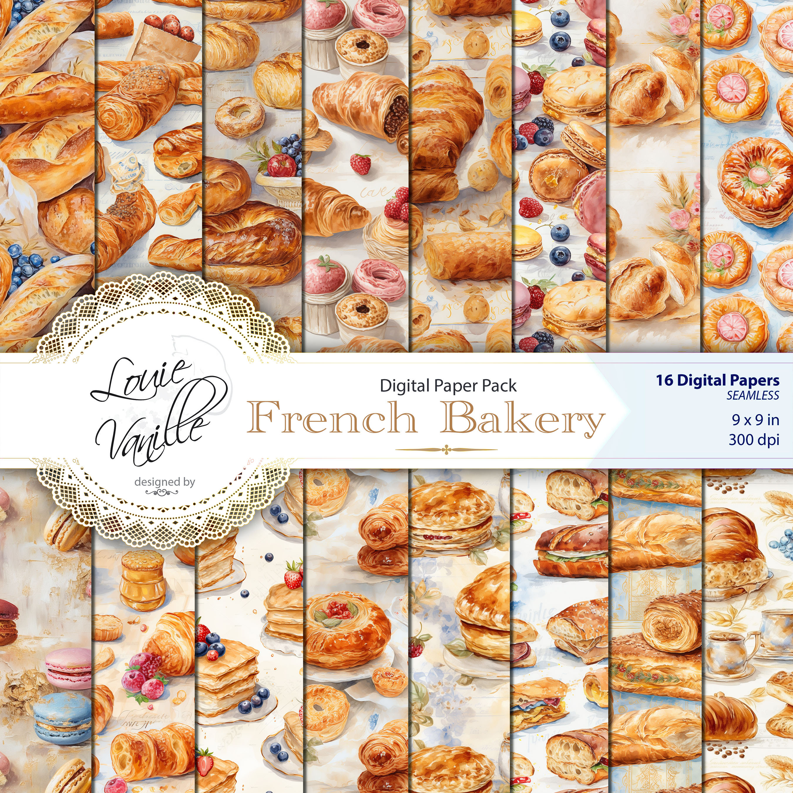 Vintage French Bakery Digital Paper Pack SEAMLESS French - Etsy
