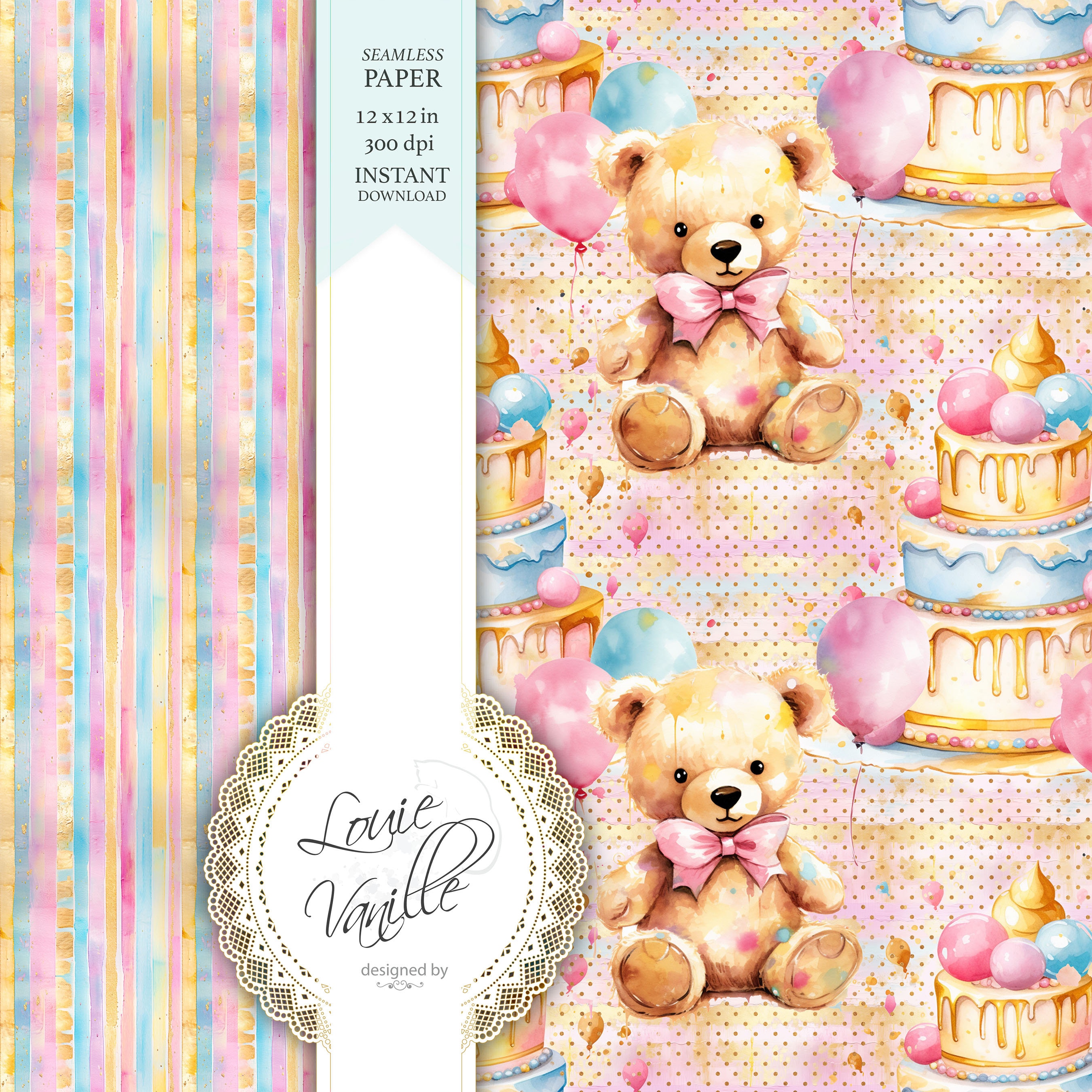 Happy Birthday Party Digital Paper, Colorful Birthday Pattern, Kid's ...