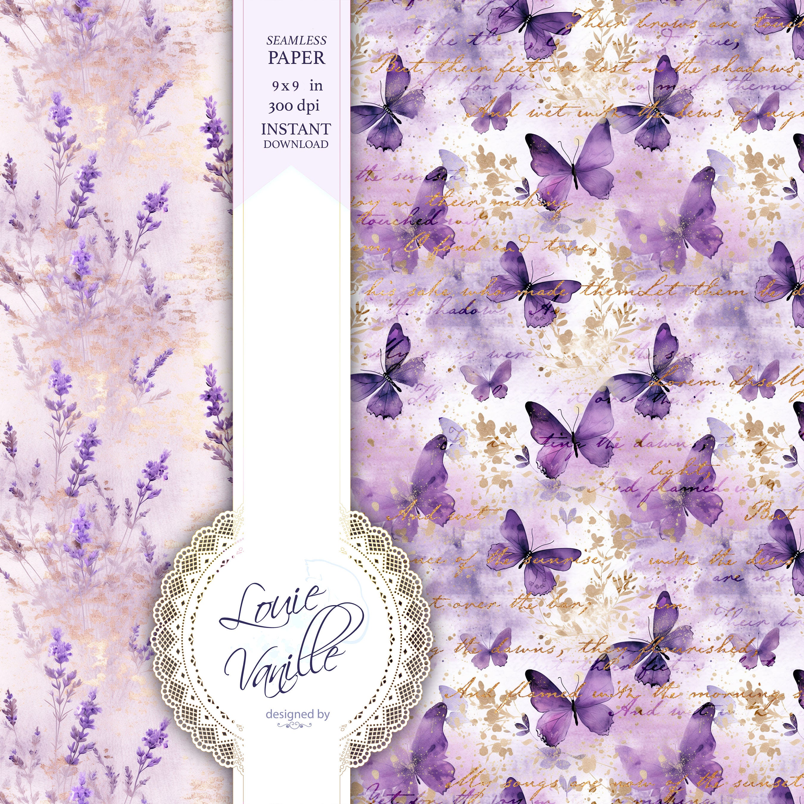 Lavender Digital Paper Pack, SEAMLESS Background Paper Set ...