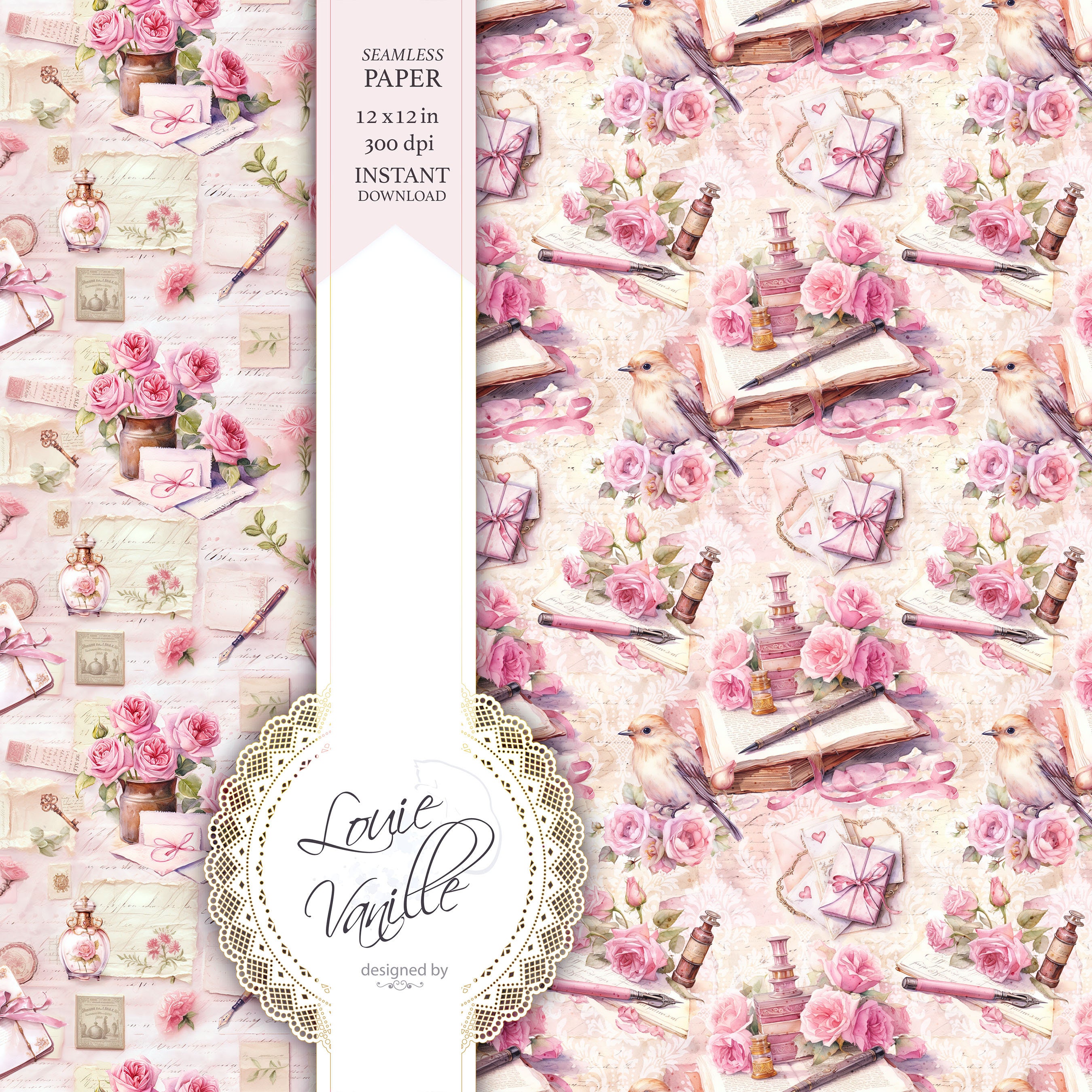 Romantic Digital Paper Vintage SEAMLESS, Love Letter Vintage Pattern ...