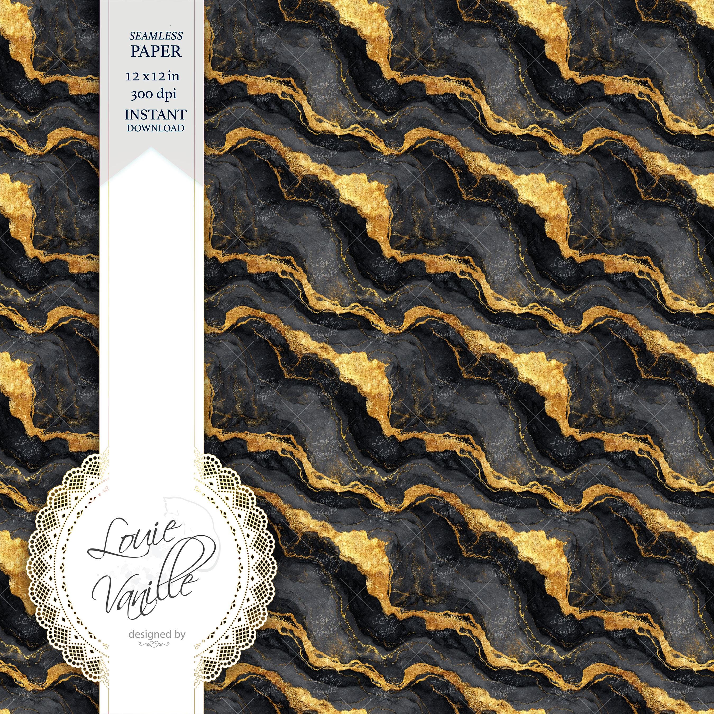 Black and Gold Marble Digital Paper: Golden Glitter Marble Print, Black ...