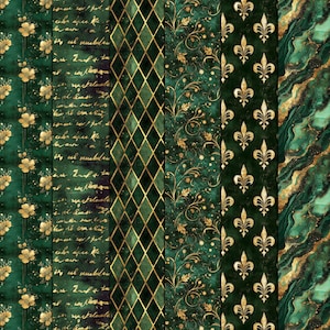 Green and Gold Digital Paper, SEAMLESS Distressed Patterns ...