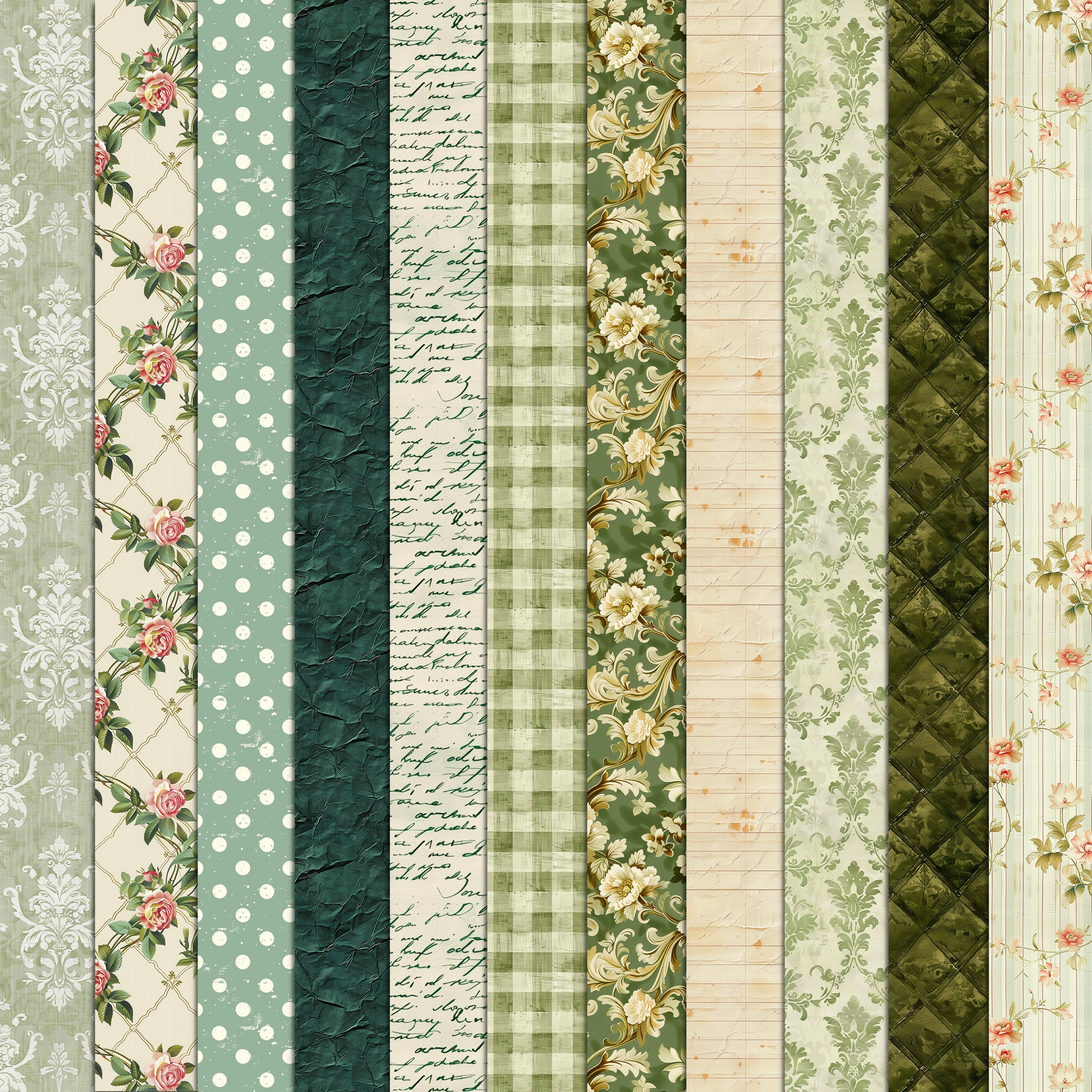 Vintage Green Digital Paper: 100 Seamless Scrapbook Backgrounds ...
