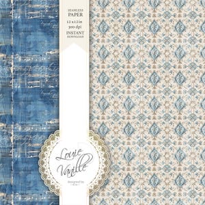 Antique Blue Digital Paper: Seamless Distressed Patterns (digital ...