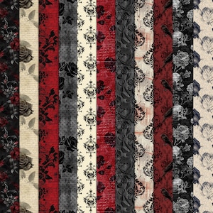 Gothic Halloween Distressed Digital Paper Pack, Black and Red Seamless ...