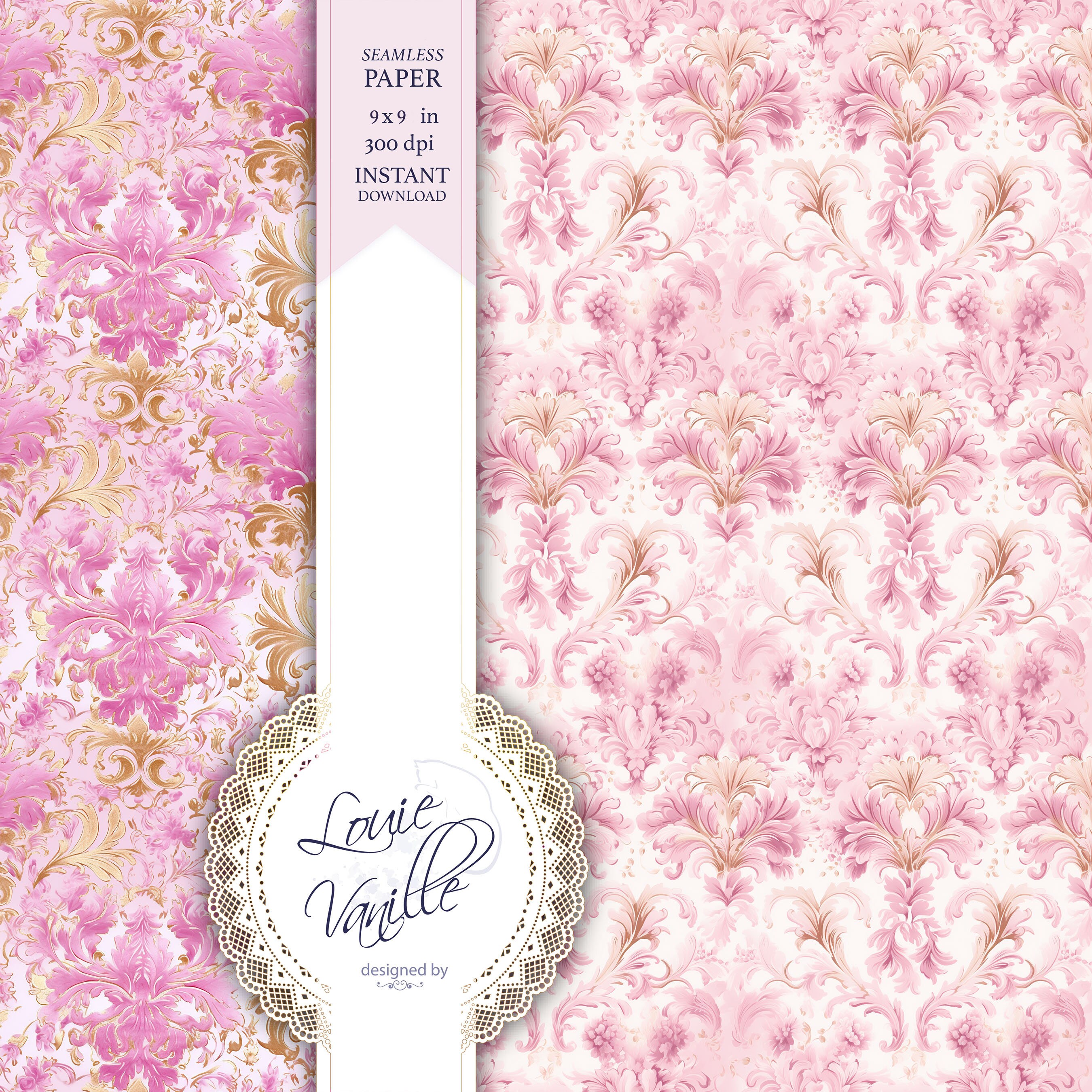 Pink and Gold Watercolor Damask SEAMLESS Background Paper - Etsy