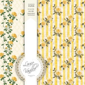 Yellow Roses Digital Paper Pack: Seamless Shabby Chic Backgrounds ...