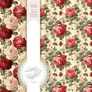 Red Roses Digital Paper Pack: Seamless Vintage Backgrounds (digital ...