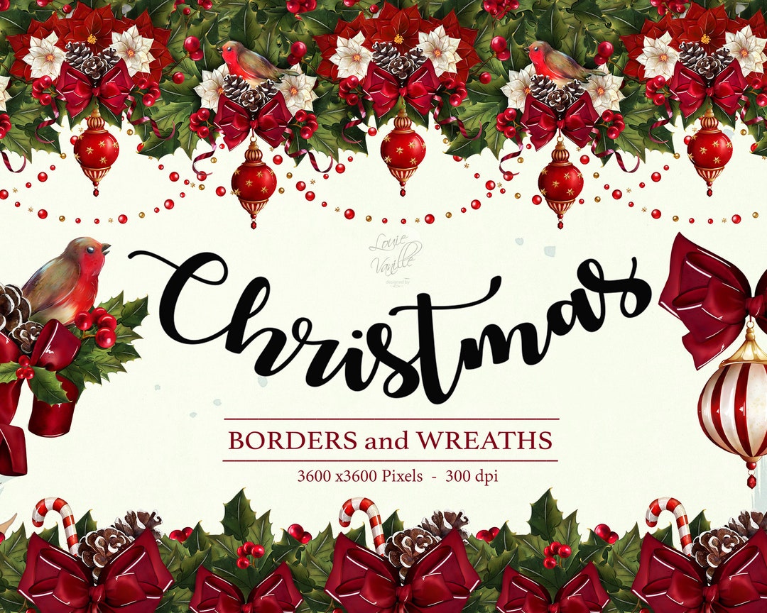Christmas Clip at Borders and Wreaths Digital Design, Holiday Digital ...