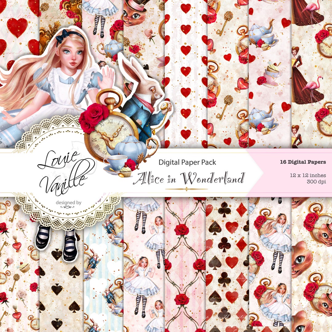 Alice in Wonderland Seamless Digital Paper, Fantasy Paper Kit ...
