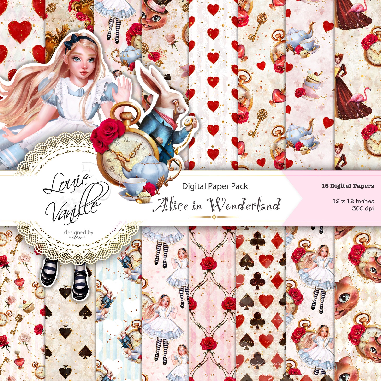 Alice in Wonderland Seamless Digital Paper Fantasy Paper Kit - Etsy