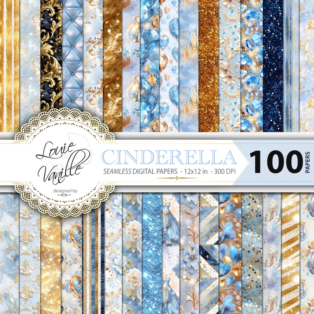 Cinderella 100 Background Digital Paper Pack, 100 Princess Paper Set ...