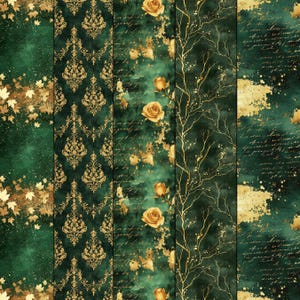 Green and Gold Digital Paper, SEAMLESS Distressed Patterns ...