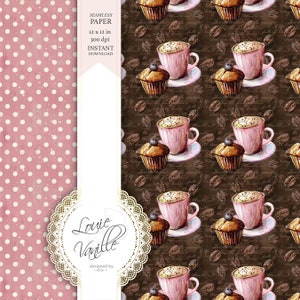 Coffee Pink Digital Paper Pack, SEAMLESS Coffee Background Paper Set ...