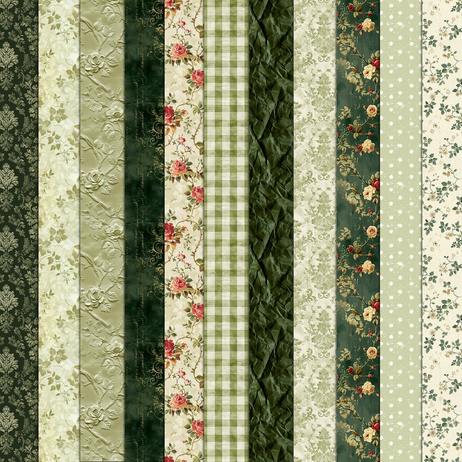 Vintage Green Digital Paper: 100 Seamless Scrapbook Backgrounds ...