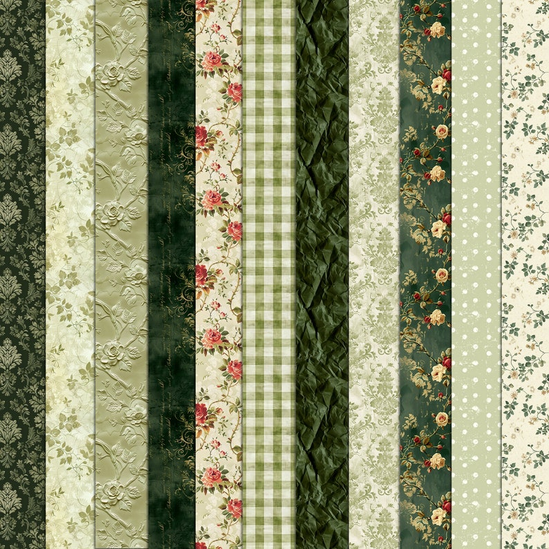 Vintage Green Digital Paper: 100 Seamless Scrapbook Backgrounds ...