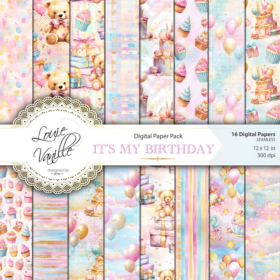 Happy Birthday Party Digital Paper, Colorful Birthday Pattern, Kid's ...