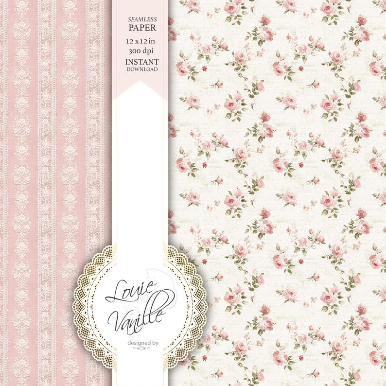 Vintage Pink Rose Digital Paper: Seamless Floral Patterns (digital ...