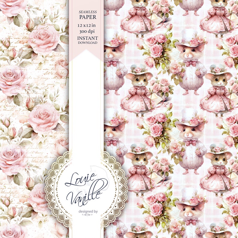 Spring Roses Digital Paper SEAMLESS, Pink Vintage Roses, Vintage ...