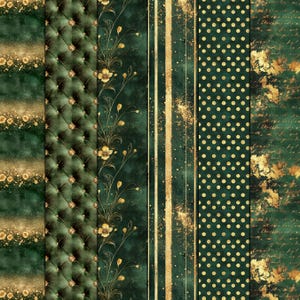 Green and Gold Digital Paper, SEAMLESS Distressed Patterns ...