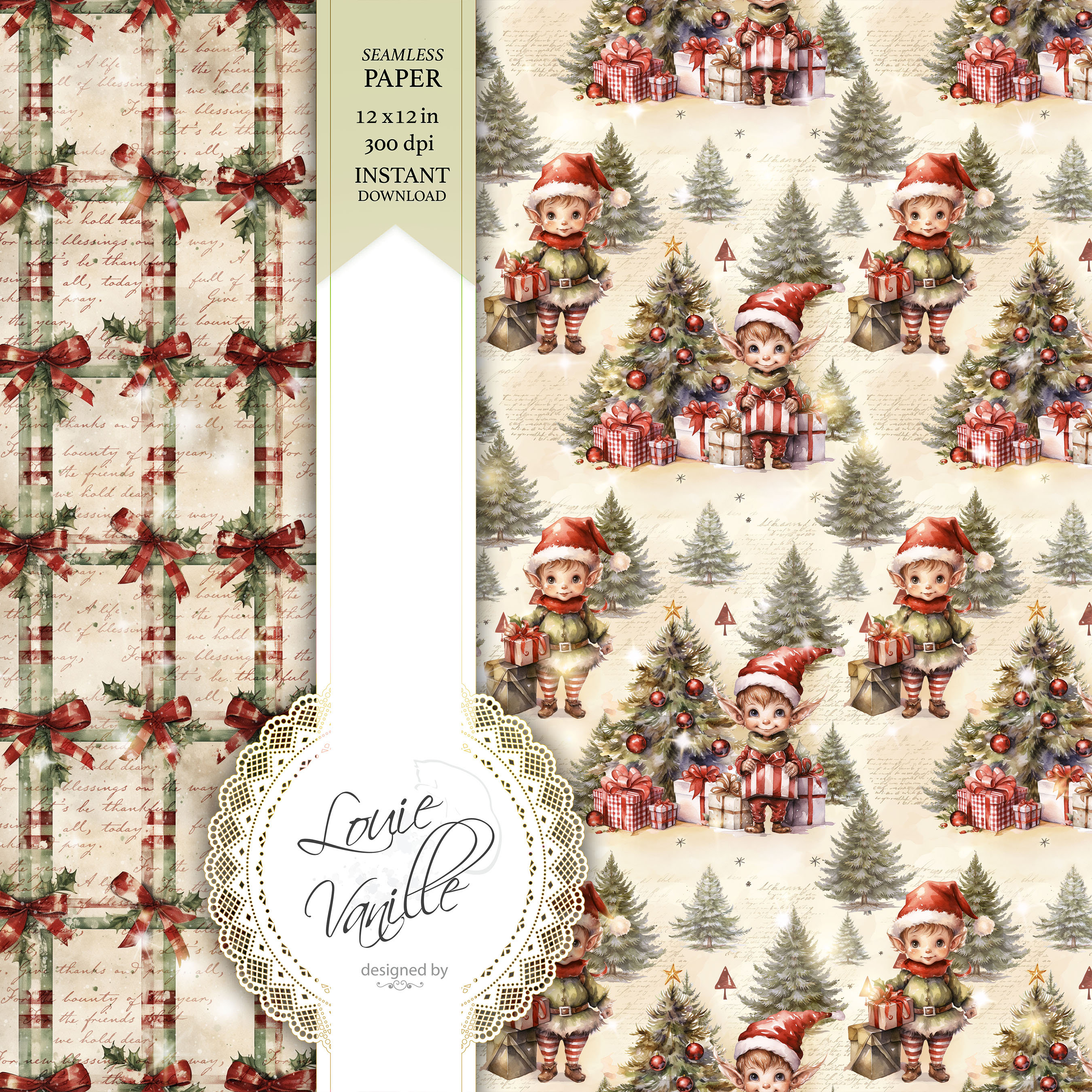 Vintage Christmas Digital Paper SEAMLESS, Holiday Scrapbooking Paper ...