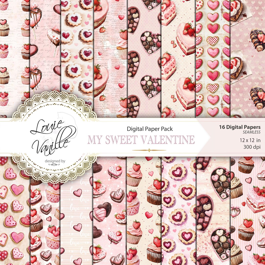 Sweet Valentine Digital Paper, Valentine's Romantic Pattern, Valentine ...
