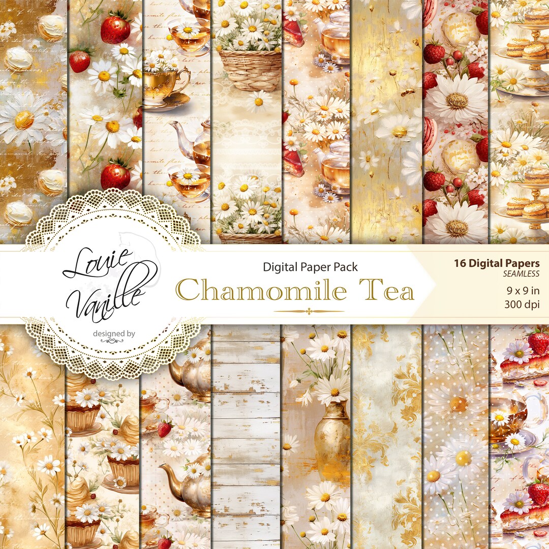 Chamomile Tea Digital Paper Pack, Vintage SEAMLESS Paper Set ...