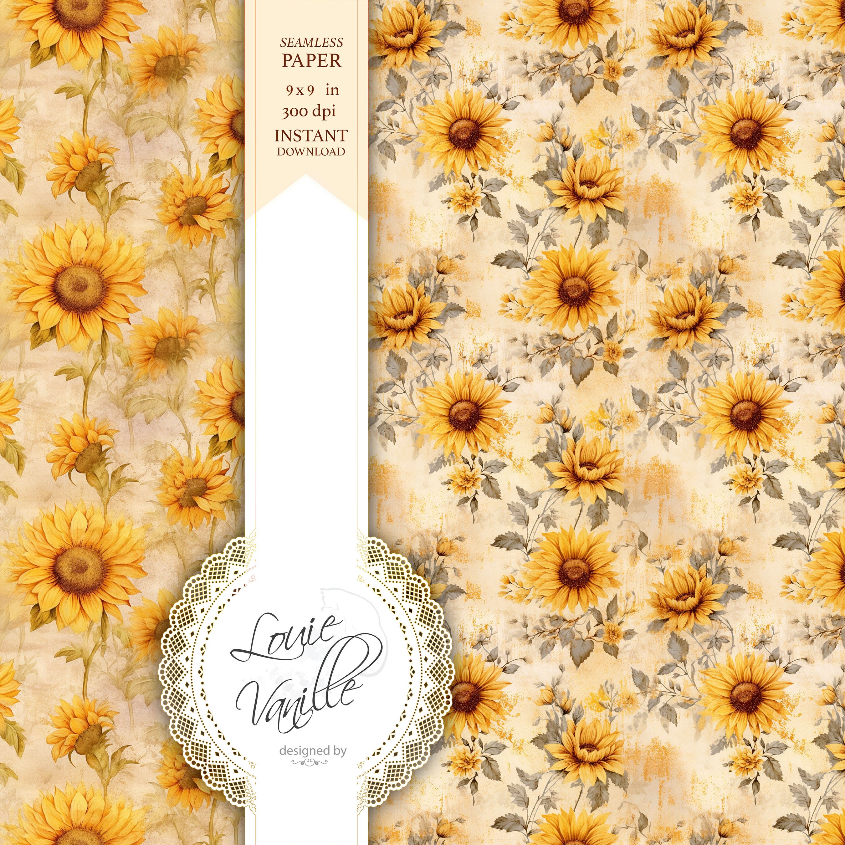 Sunflower Digital Paper Pack SEAMLESS Vintage Distressed - Etsy