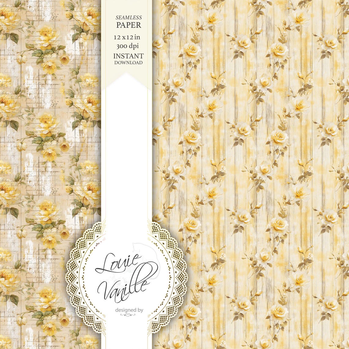 Yellow Roses Digital Paper Pack: Seamless Shabby Chic Backgrounds ...