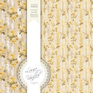 Yellow Roses Digital Paper Pack: Seamless Shabby Chic Backgrounds ...