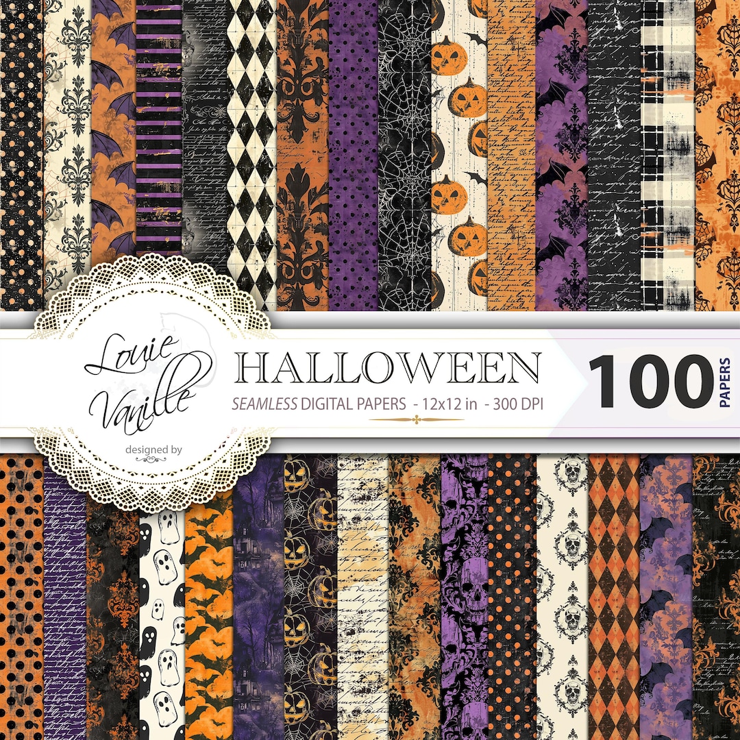 Vintage Halloween Digital Paper Pack: 100 Seamless Scrapbook ...