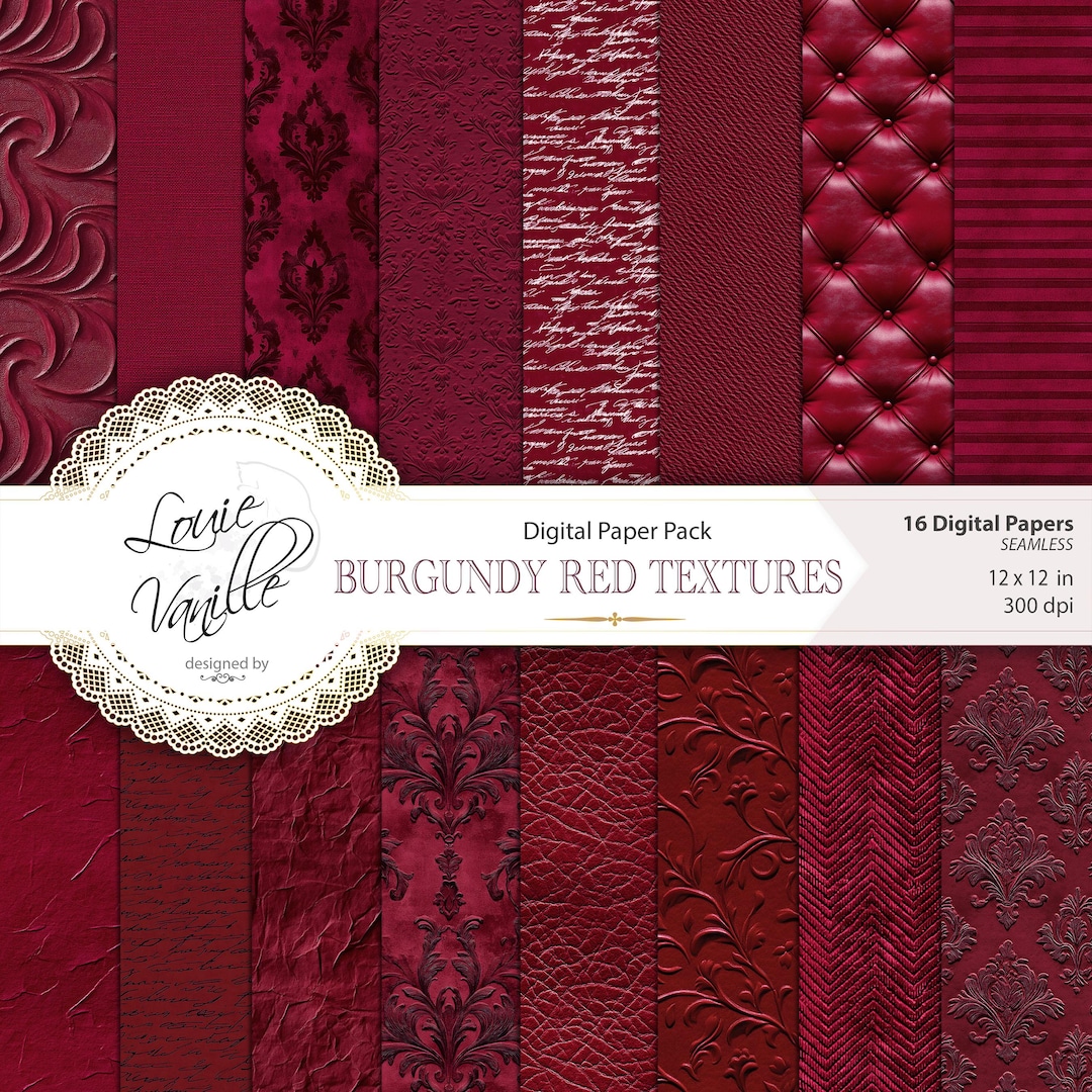 Vintage Burgundy Red Texture Digital Paper Pack, Antique SEAMLESS ...
