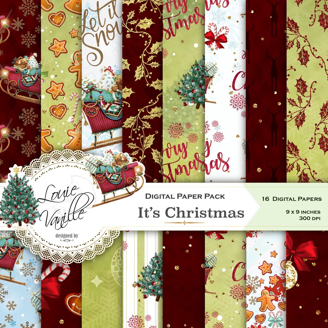 Christmas, Digital Paper, Instant Download, Holiday Print, Scrapbook ...