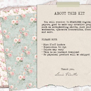 Vintage Spring Digital Paper Roses Pink Mint Green Floral SEAMLESS ...