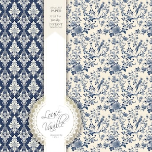 Antique Blue Digital Paper: Seamless Distressed Patterns (digital ...