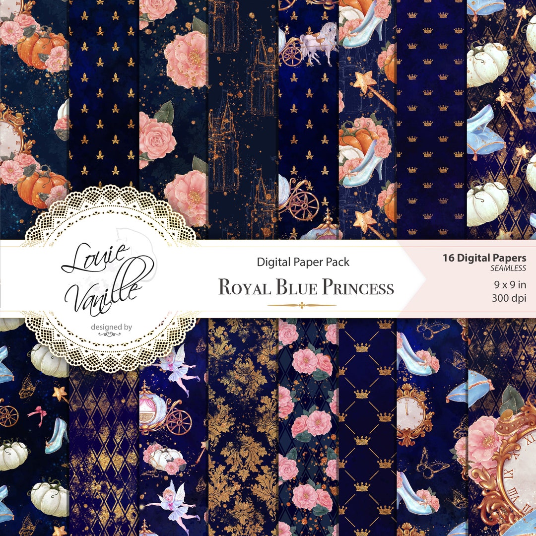 Royal Blue Princess Digital Paper Set, Seamless Digital Paper, Fantasy ...