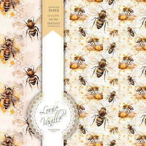 Honey Bee Digital Paper SEAMLESS, Spring Vintage Papers, Scrapbooking ...