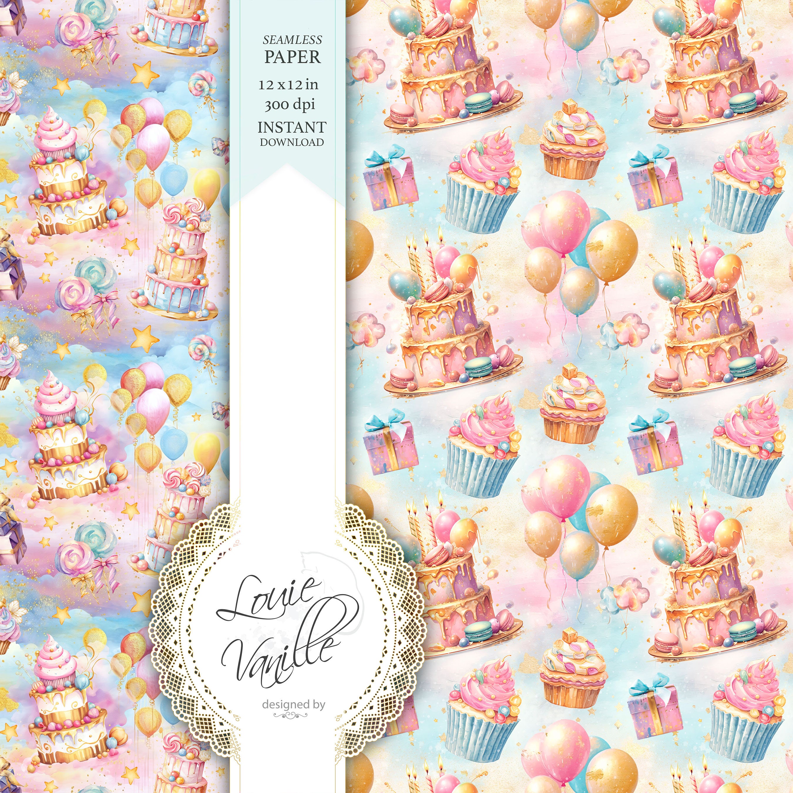 Happy Birthday Party Digital Paper, Colorful Birthday Pattern, Kid's ...