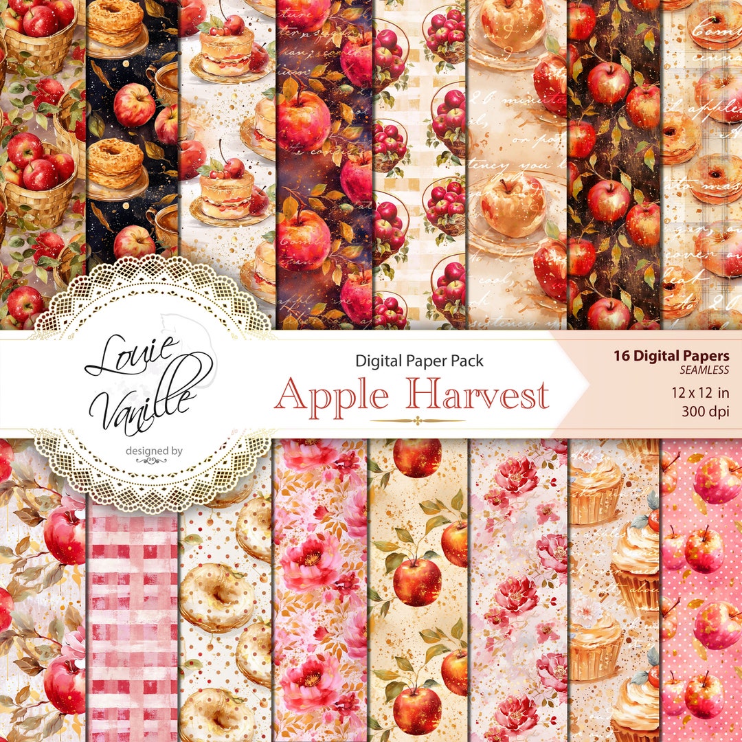 Autumn, Digital Paper, Scrapbooking, Apple Harvest, SEAMLESS Patterns ...