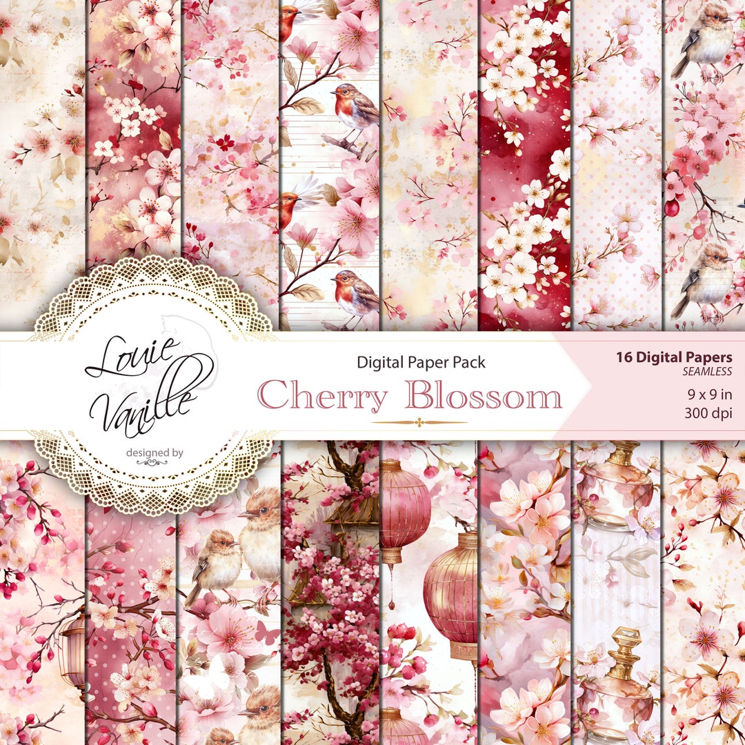 Cherry Blossom Digital Paper Pack: Seamless Floral Scrapbooking ...