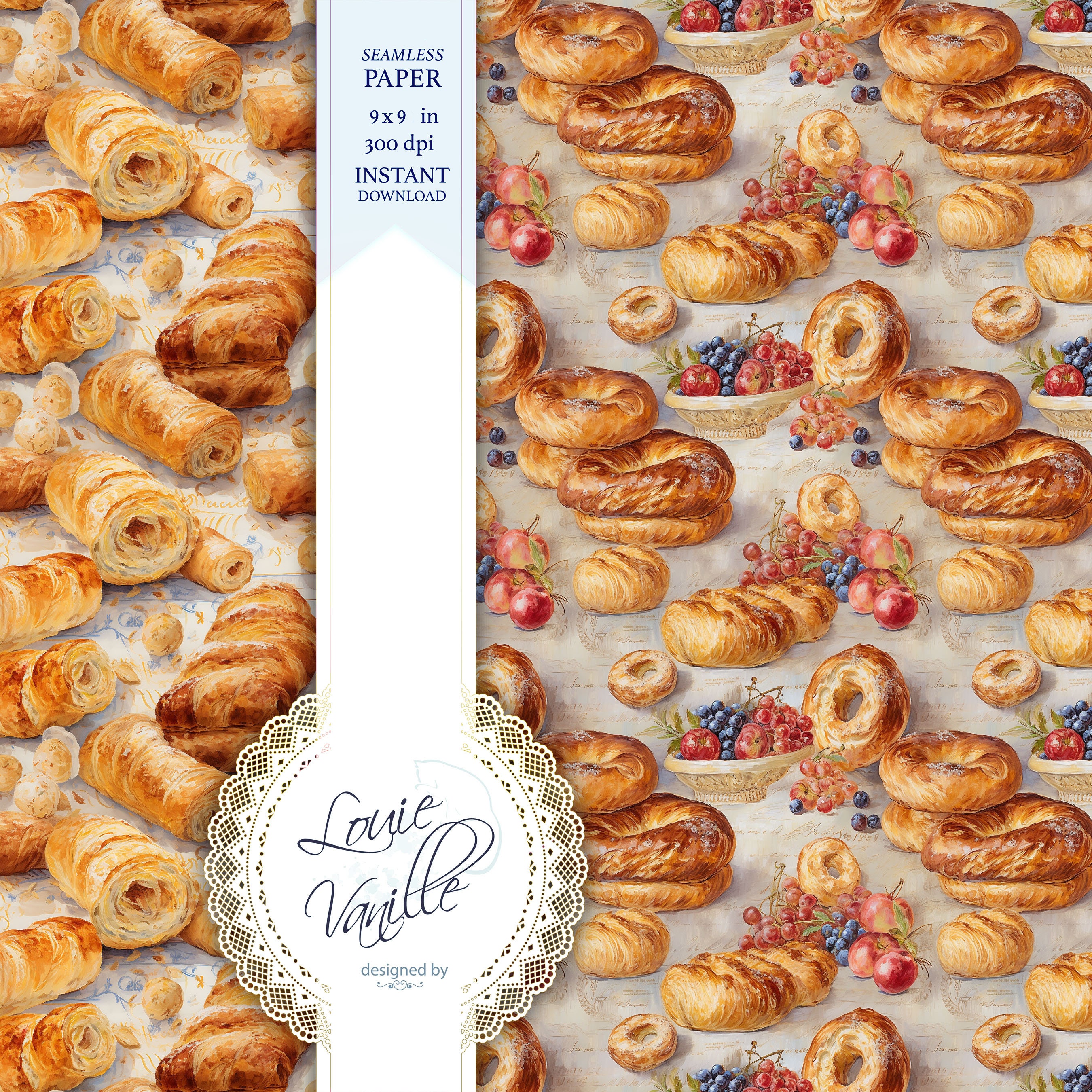 Vintage French Bakery Digital Paper Pack, SEAMLESS French Bakery Paper ...