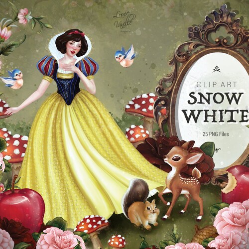 WHITE SNOW Clipart Fairy Tale Princess Watercolor Clipart - Etsy