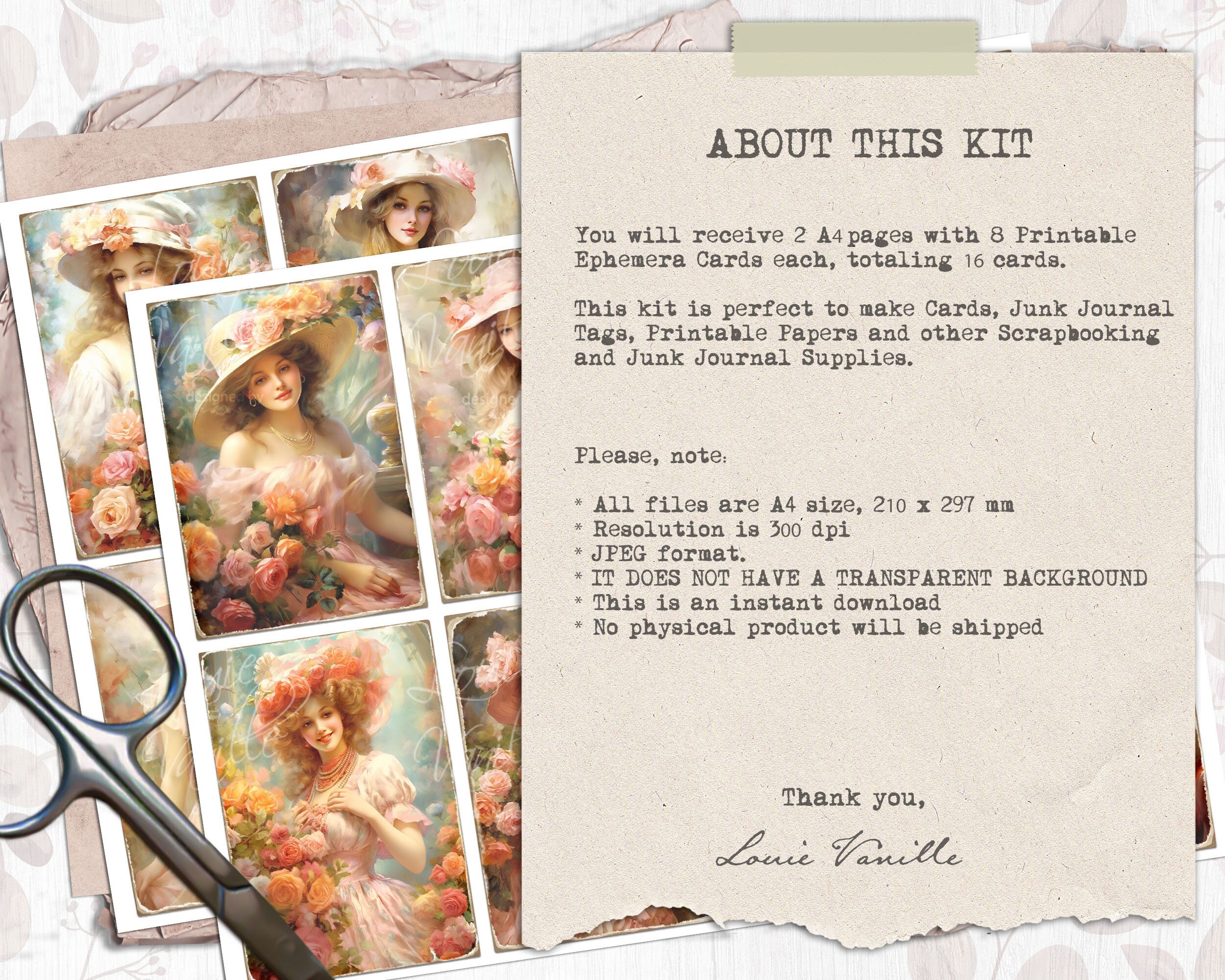Scrapbooking Ephemera Vintage Shabby Chic Ladies Cards French Cottage ...