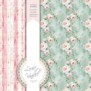 Vintage Spring Digital Paper Roses Pink Mint Green Floral SEAMLESS ...