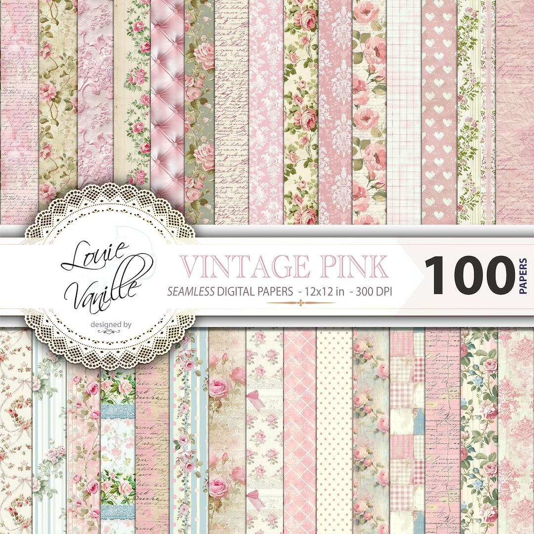 Vintage Pastel Pink Digital Paper Pack, 100 Seamless Pastel Pink ...
